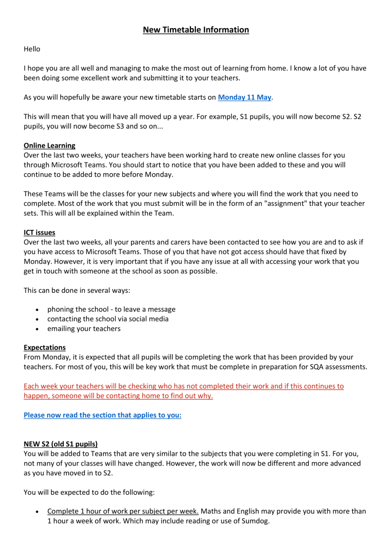New Timetable Information | Craigroyston Community High School
